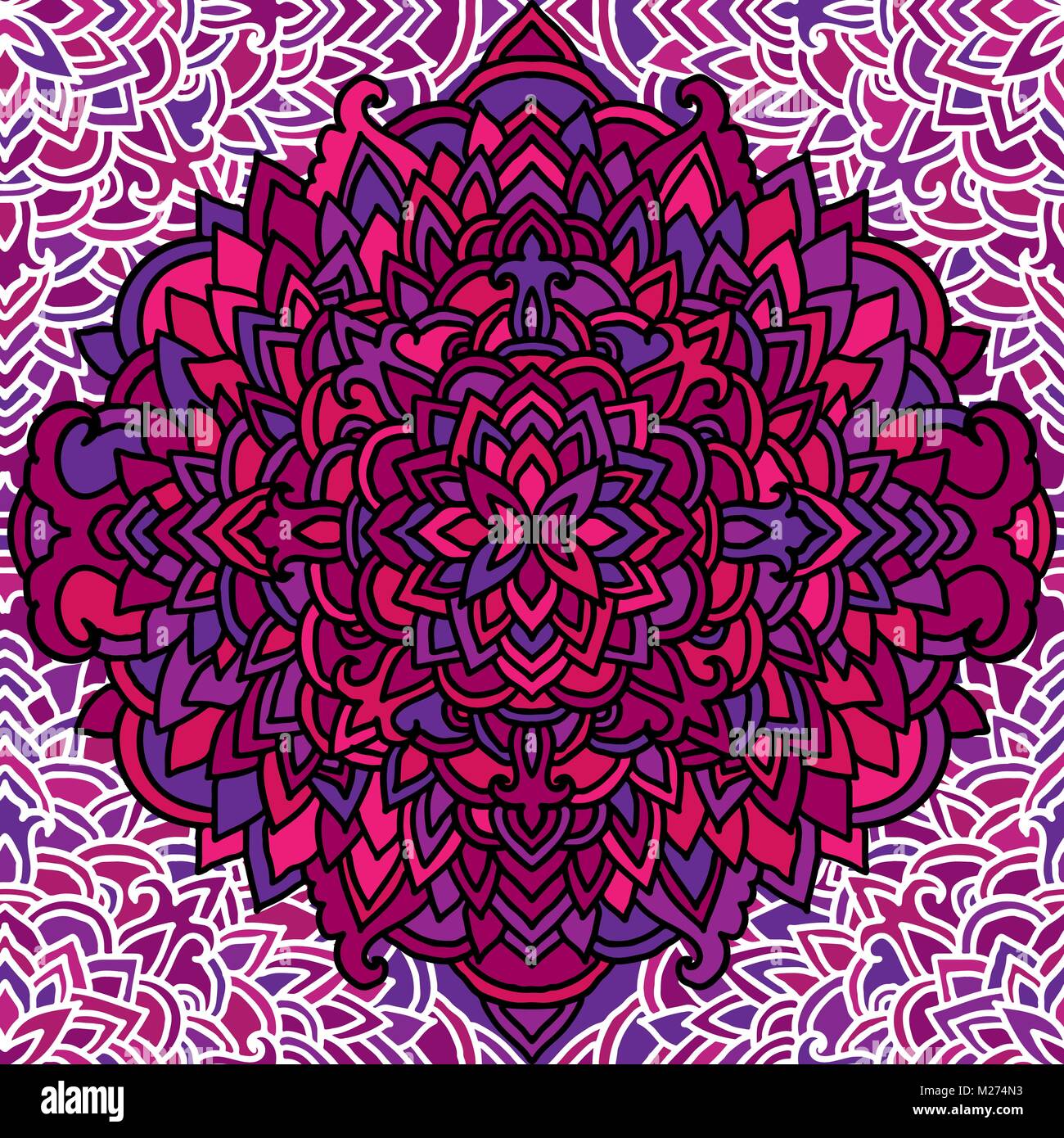 Violet seamless pattern. Mandala background. Vector blossom ...