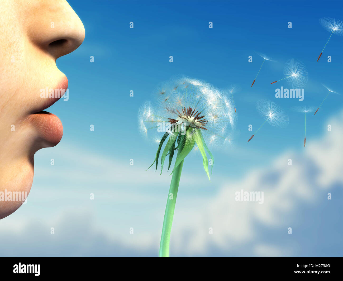 Woman blowing wind illustration hi-res stock photography and images - Alamy