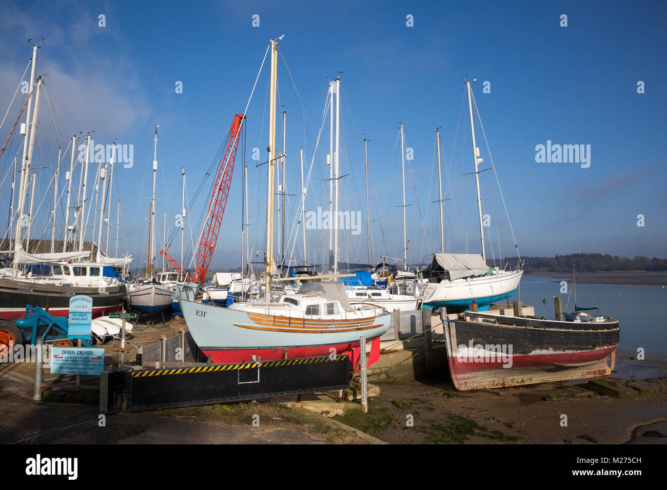 Boats in boatyard at Waldringfield, Suffolk, England, UK Stock Photo ...
