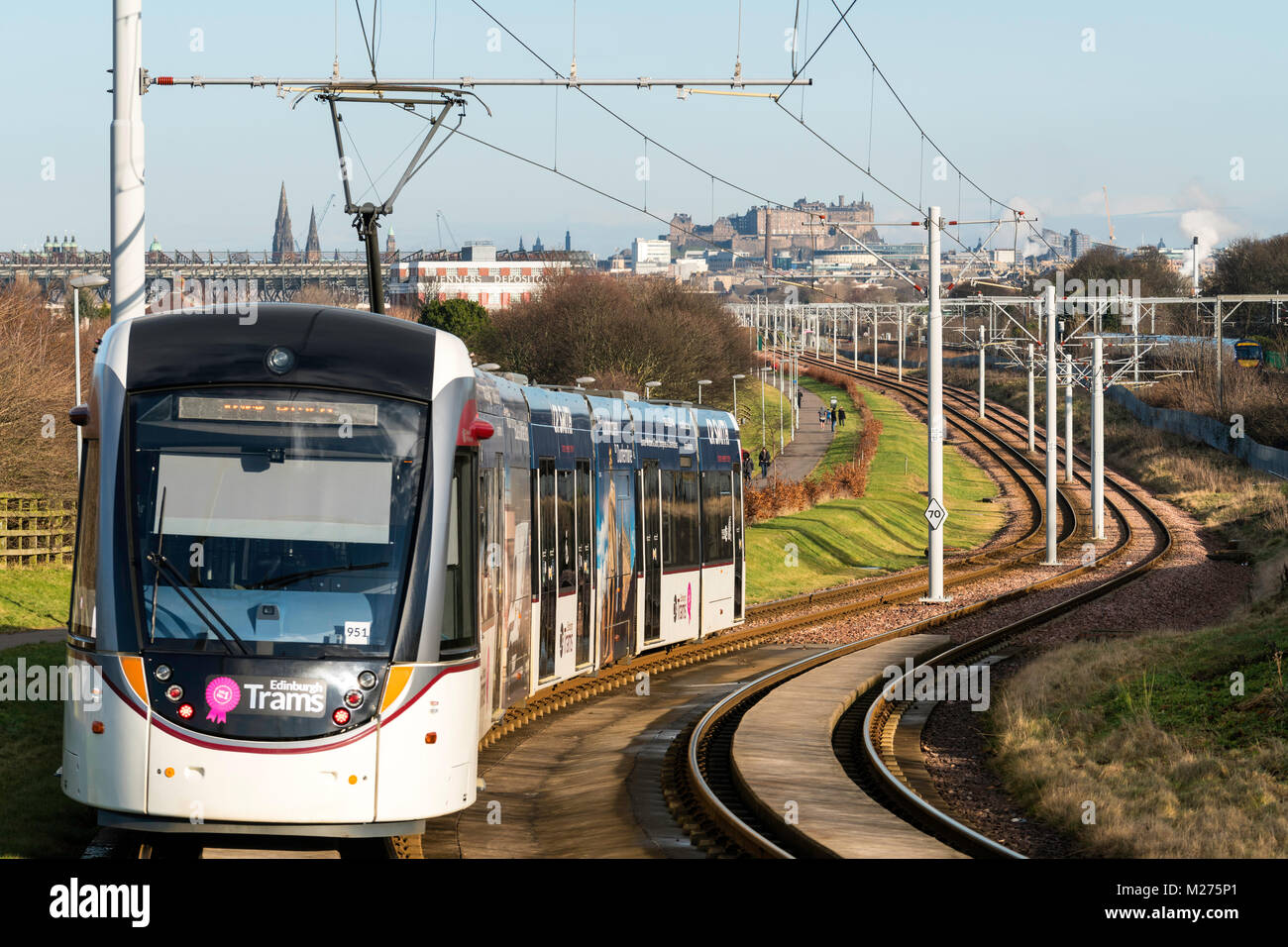 View of Edinburgh Tram linking Edinburgh Airport with the city centre ...