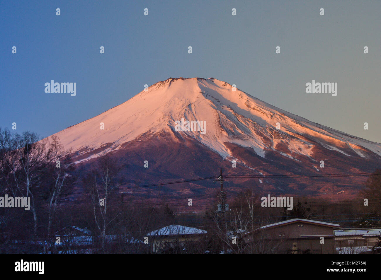 Beautiful landscape view of Fuji mountain or Mt.Fuji covered with white ...