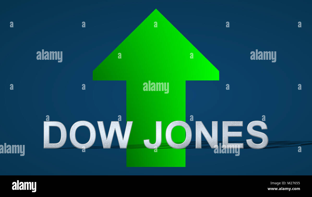The American stock market index Dow Jones is going up. A green arrow ...
