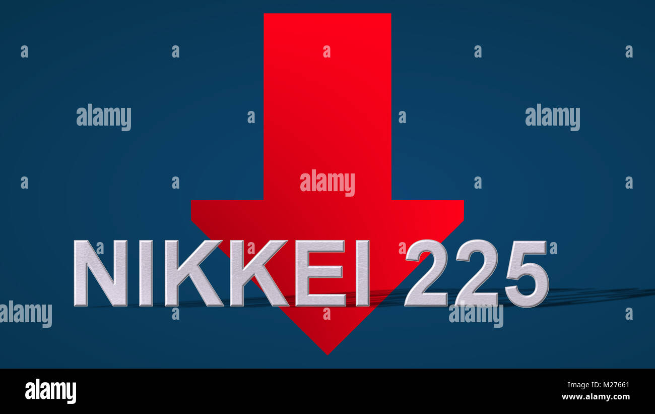 The Japanese stock market index Nikkei 225 is going down. A red arrow ...