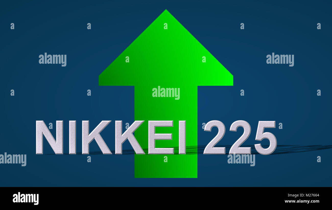 The Japanese stock market index Nikkei 225 is going up. A green arrow ...