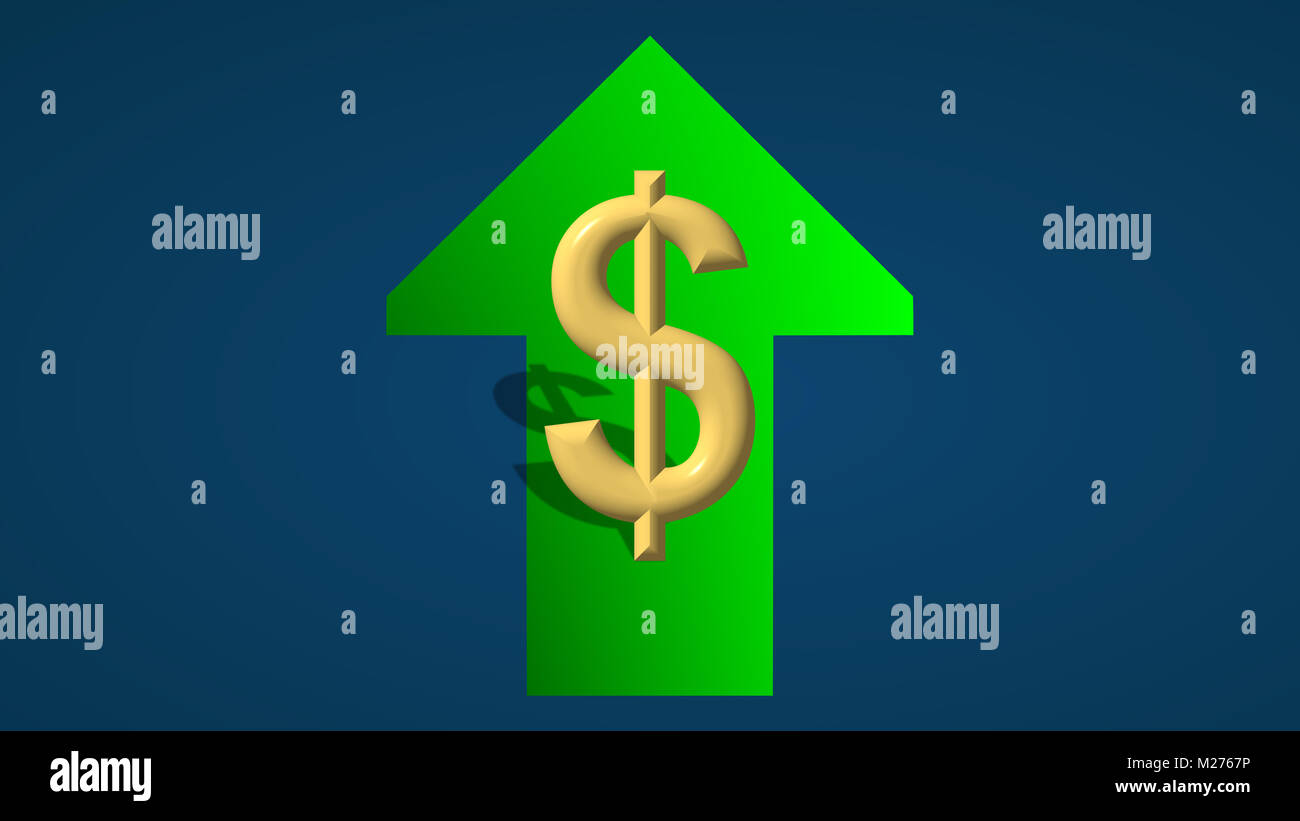The U.S. Dollar is going up. A green arrow with the monetary symbol is ...