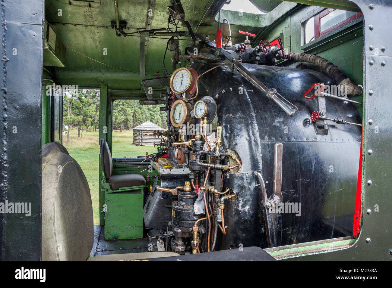 Cab of steam locomotive No 1077, built in 1923, at Fort Steele Heritage ...