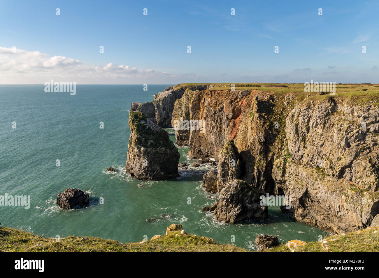 Coast and cliffs at The Cauldron near Castlemartin in Pembrokeshire ...
