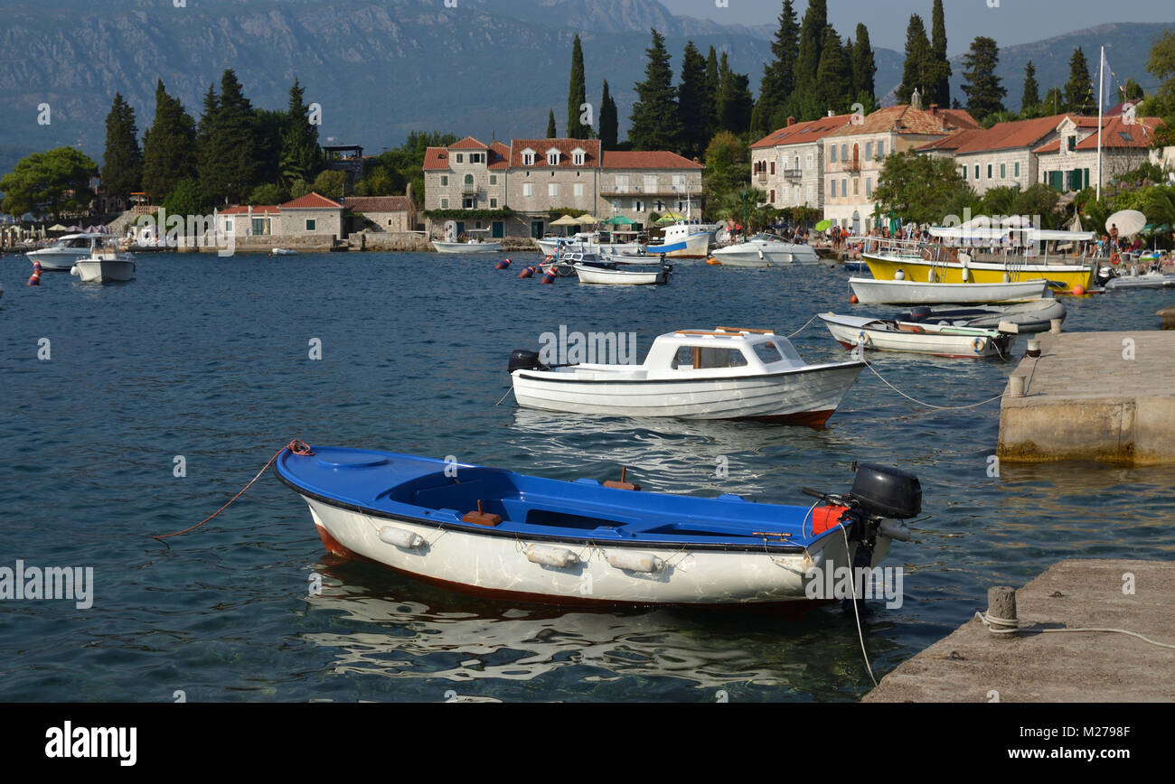 Many different type of boats anchored in a small port of Rose, Herceg ...