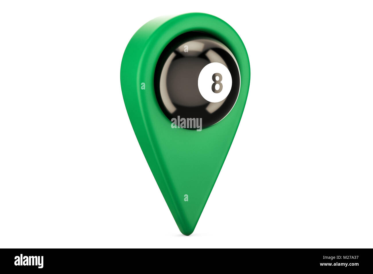 Map pointer with billiard ball, location concept. 3D rendering isolated ...