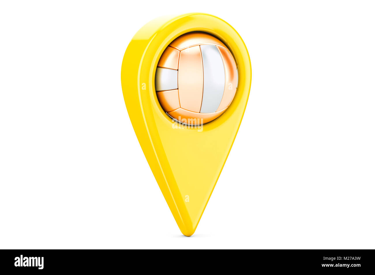Map pointer with volleyball ball, location concept. 3D rendering ...