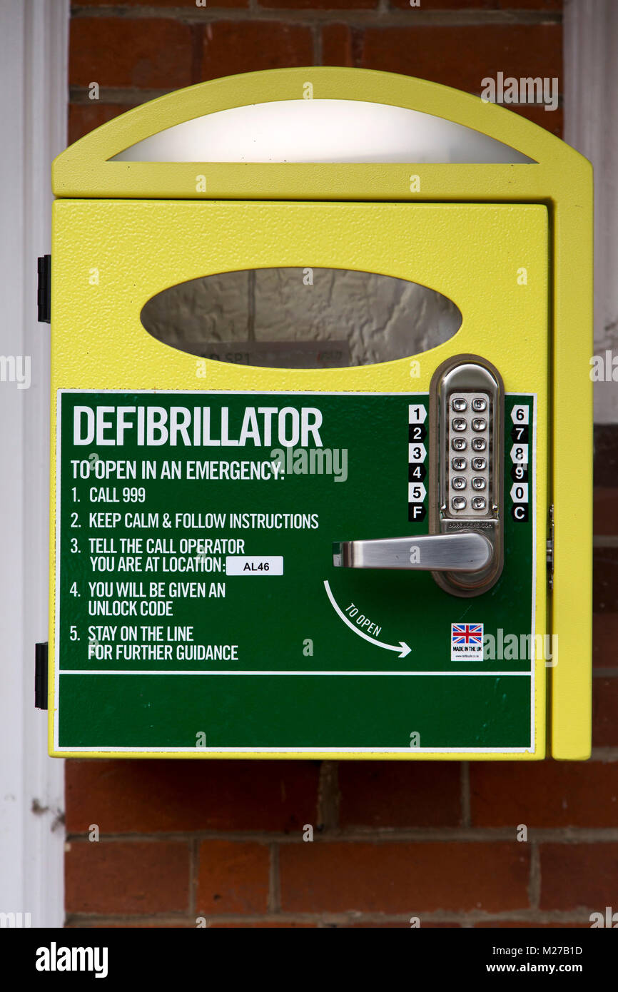 A defibrillator outside of The Trusty Servant pub in Minstead, England ...