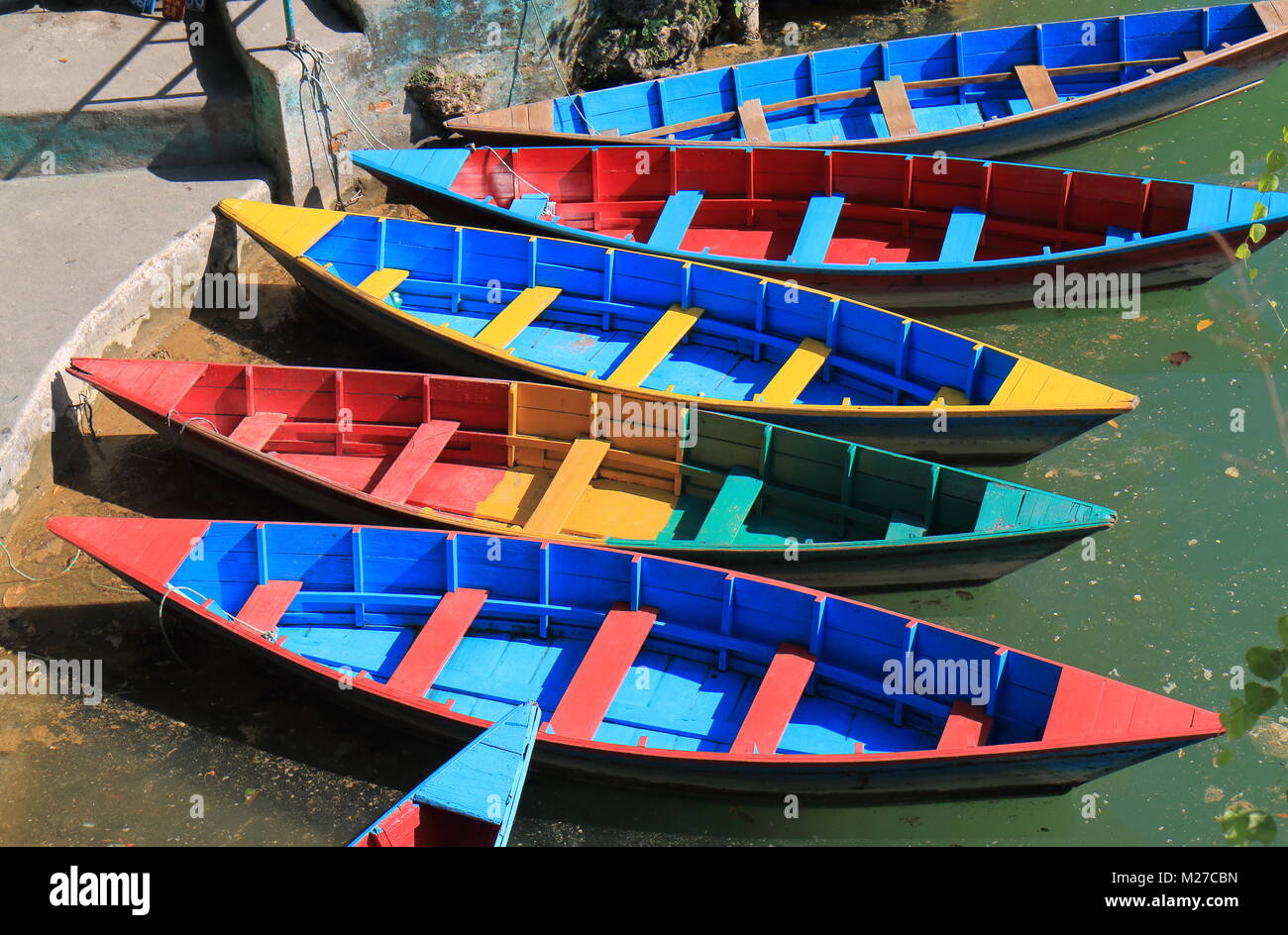Colourful paddling boat Pokhara Nepal Stock Photo - Alamy