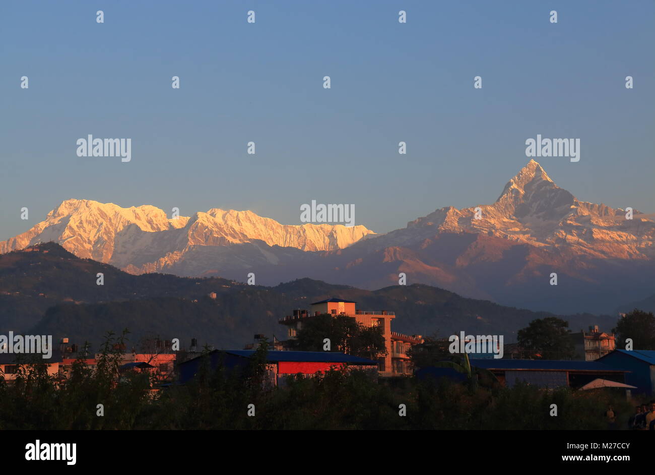 Machhapuchhre Himalaya mountain landscape Annapurna Pokhara Nepal Stock ...