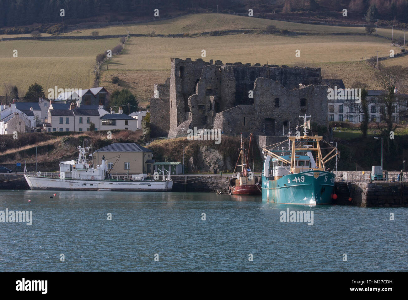 the harbour at Carlingford County Louth Ireland, with the town of ...