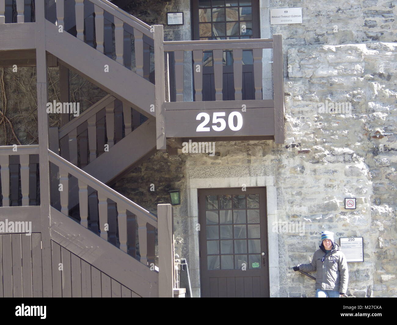 emergency steps climb up and down a building. Architectural detail ...