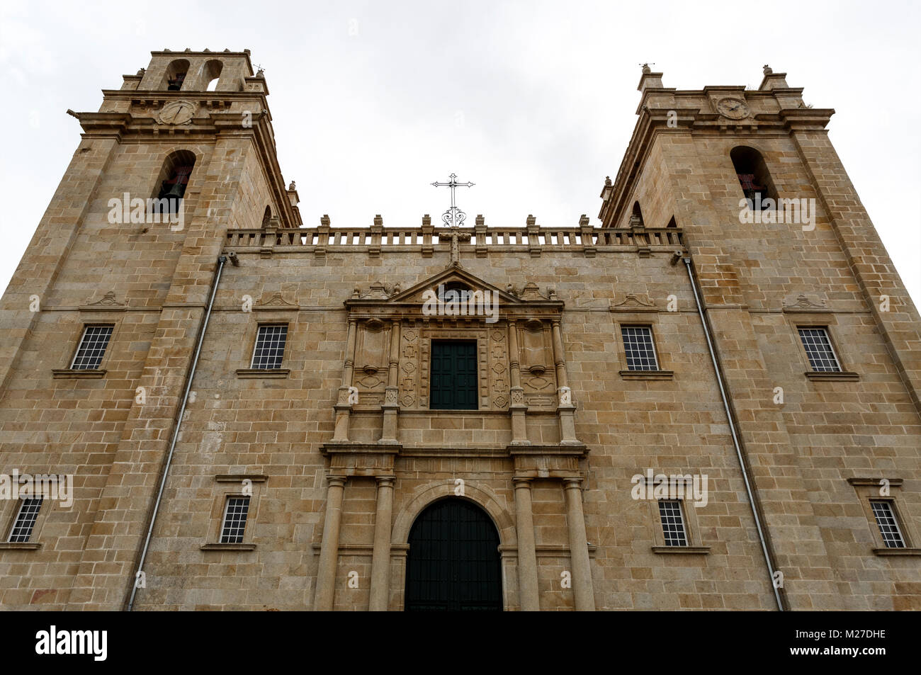 Close-up to the catholic cathedral of mannerist style with an austere ...