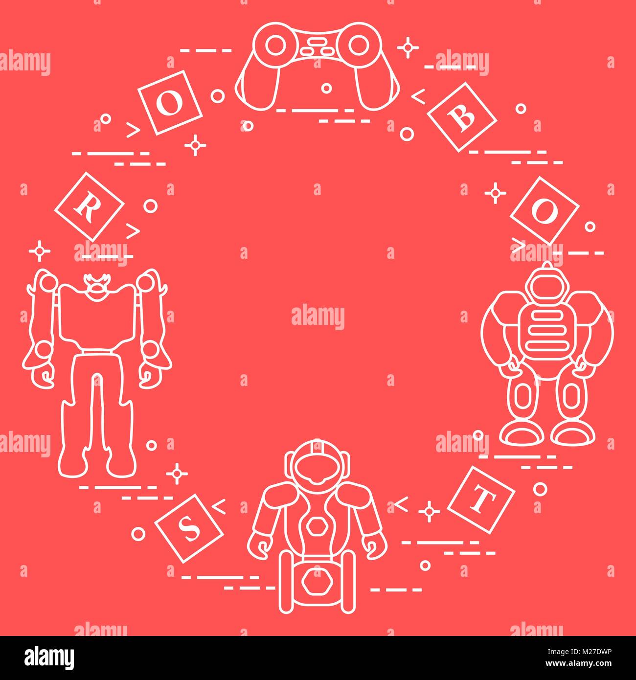 Toys for children: robots, remote control, cubes. Design for banner ...