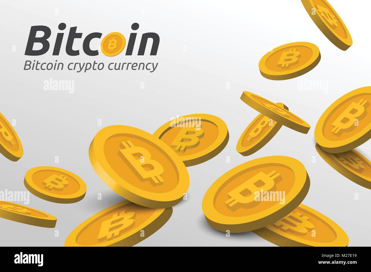 Golden Bitcoin sign on white background. Blockchain technology for ...