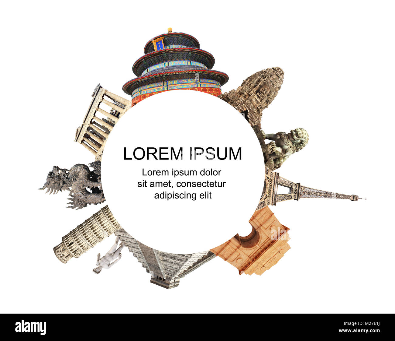 Famous monuments of the world grouped together around. Isolated on ...