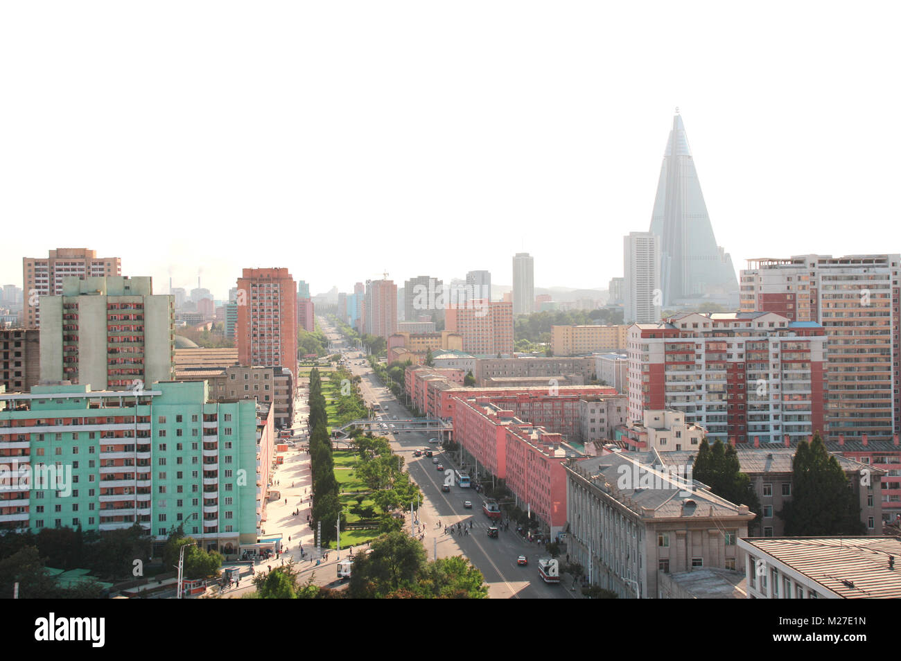 NORTH KOREA, PYONGYANG - SEPTEMBER 14, 2017: Aerial view of the central ...