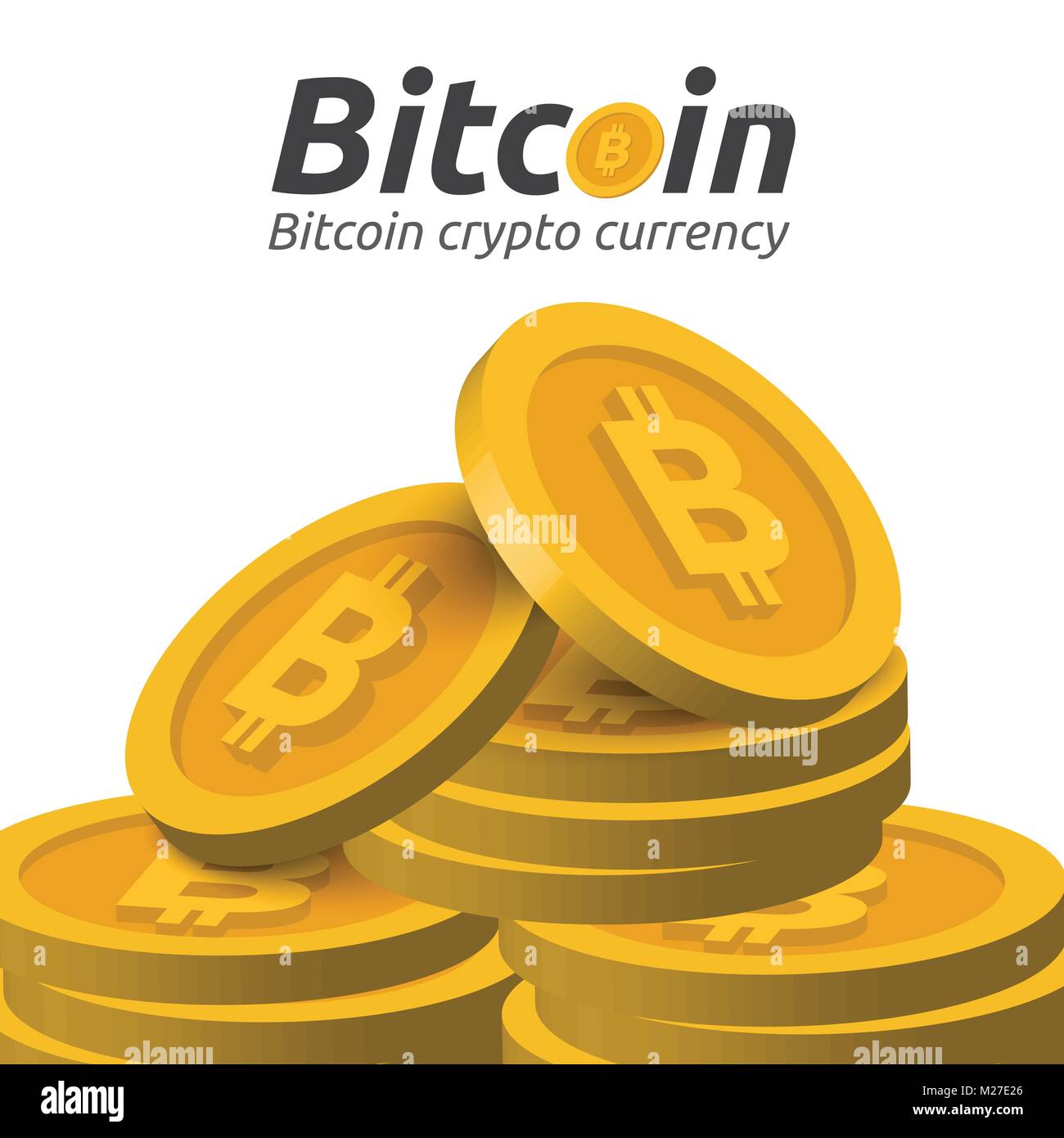 Golden Bitcoin sign on white background. Blockchain technology for ...