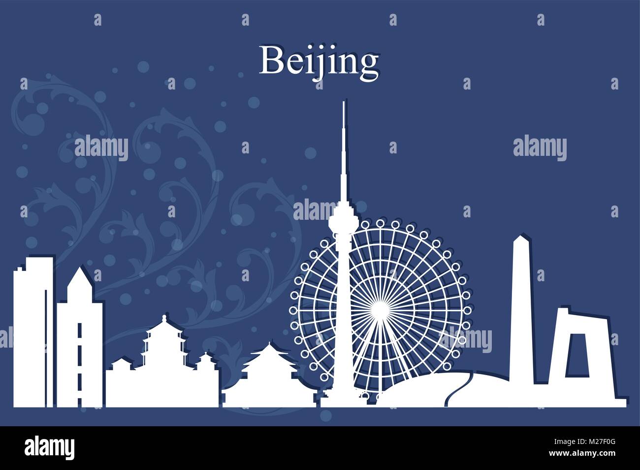 Beijing city skyline silhouette on blue background, vector illustration ...