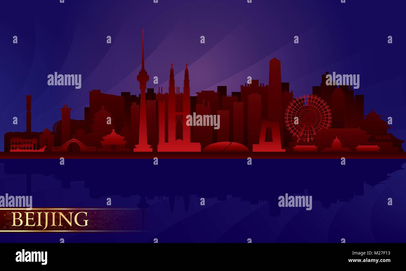 Beijing night city skyline. Vector silhouette illustration Stock Vector ...
