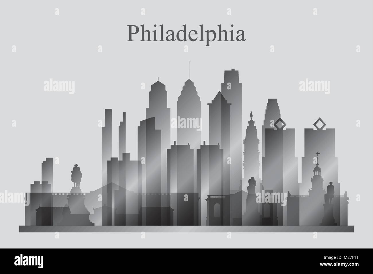 Philadelphia city skyline silhouette in grayscale, vector illustration ...