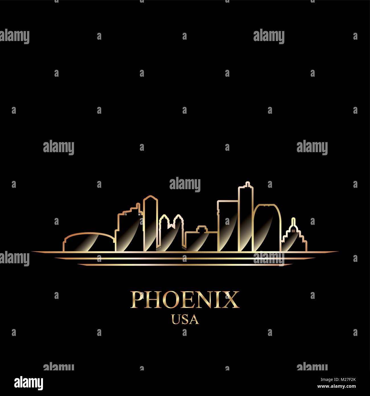 Gold silhouette of Phoenix on black background, vector illustration ...