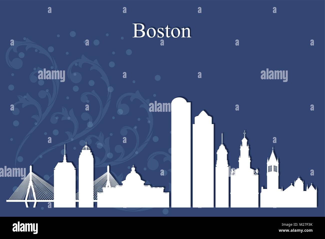 Boston city skyline silhouette on blue background, vector illustration ...