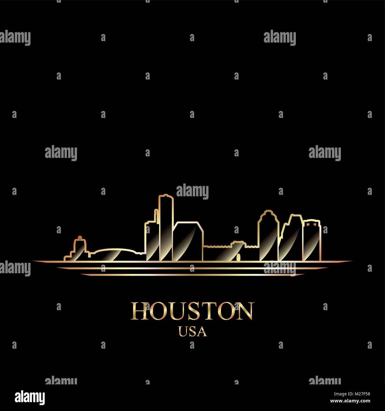 Gold silhouette of Houston on black background, vector illustration ...