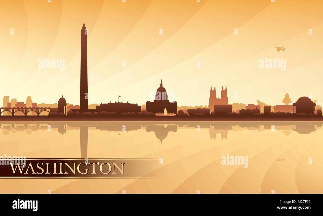 Washington city skyline silhouette background, vector illustration ...