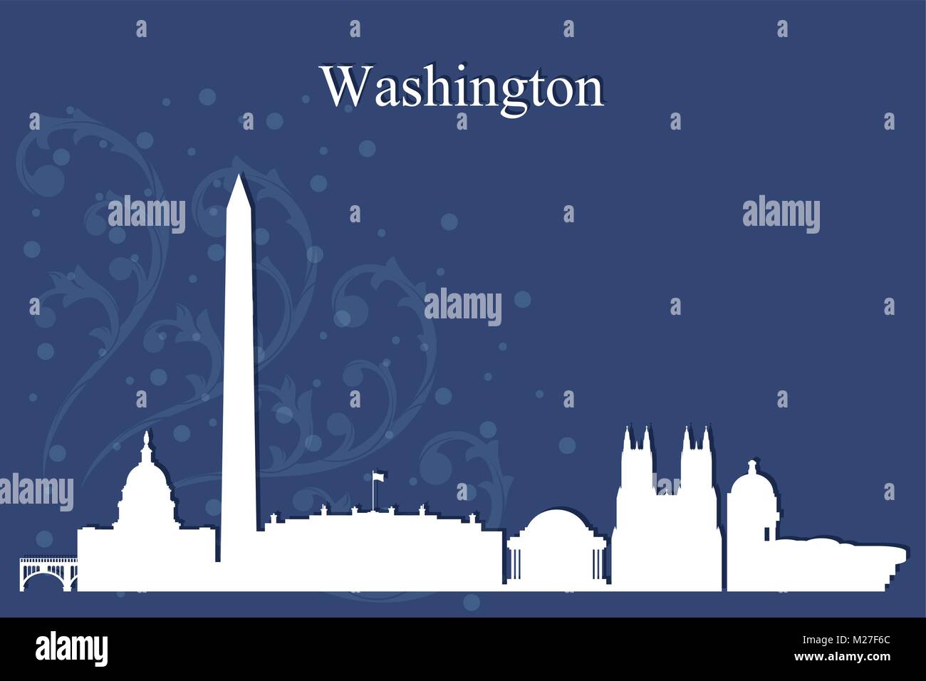 Washington city skyline silhouette on blue background, vector ...