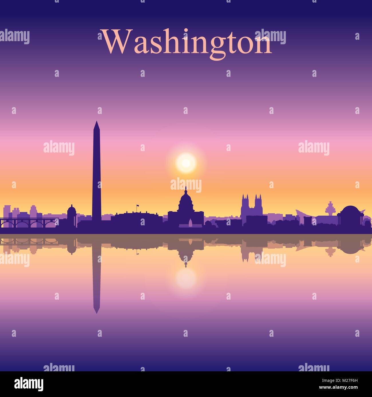 Washington city skyline silhouette background, vector illustration ...
