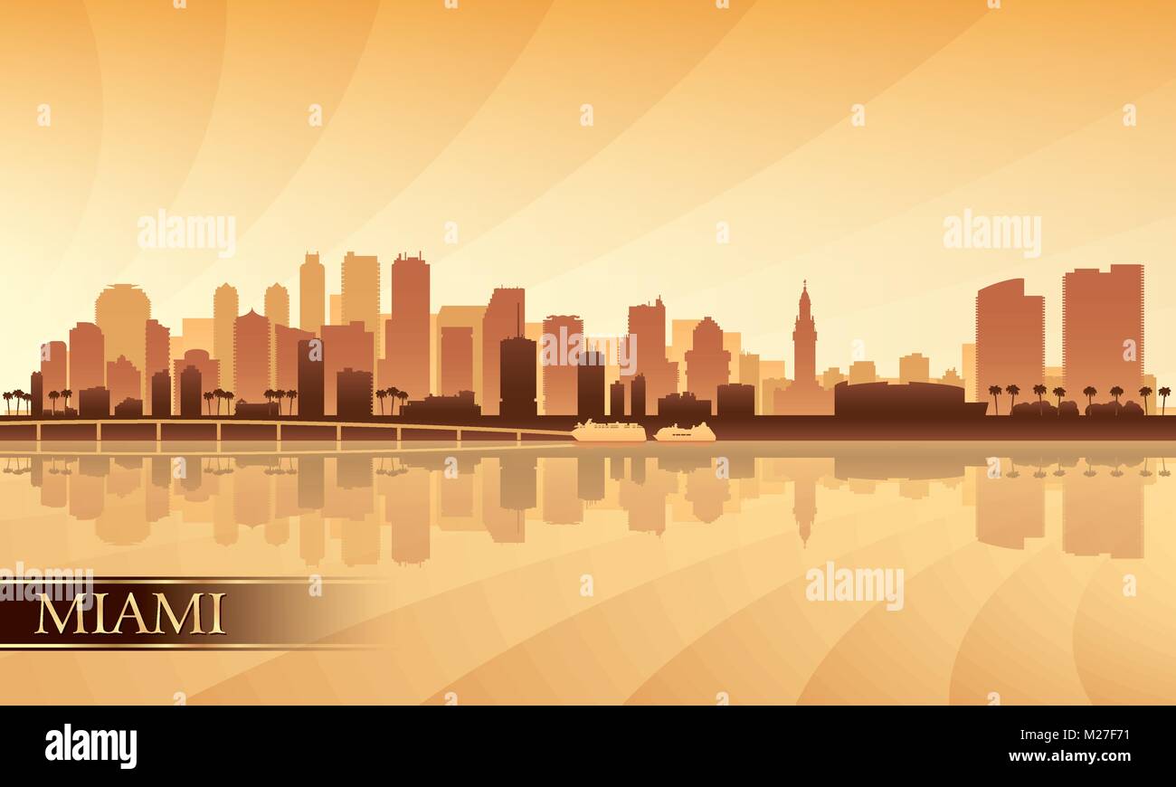 Miami city skyline silhouette background, vector illustration Stock ...