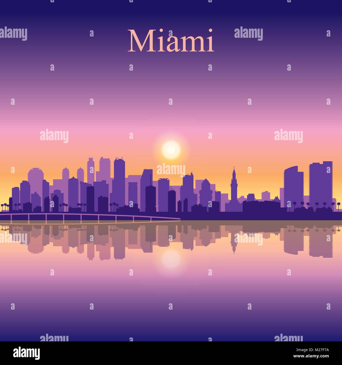 Downtown miami sunset Stock Vector Images - Alamy