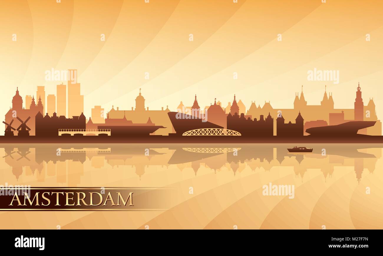 Amsterdam city skyline silhouette background, vector illustration Stock ...