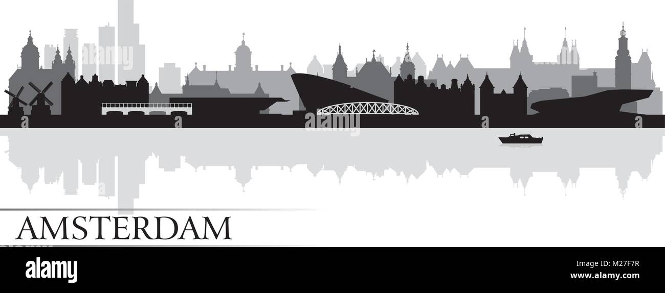 Amsterdam city skyline silhouette background, vector illustration Stock ...