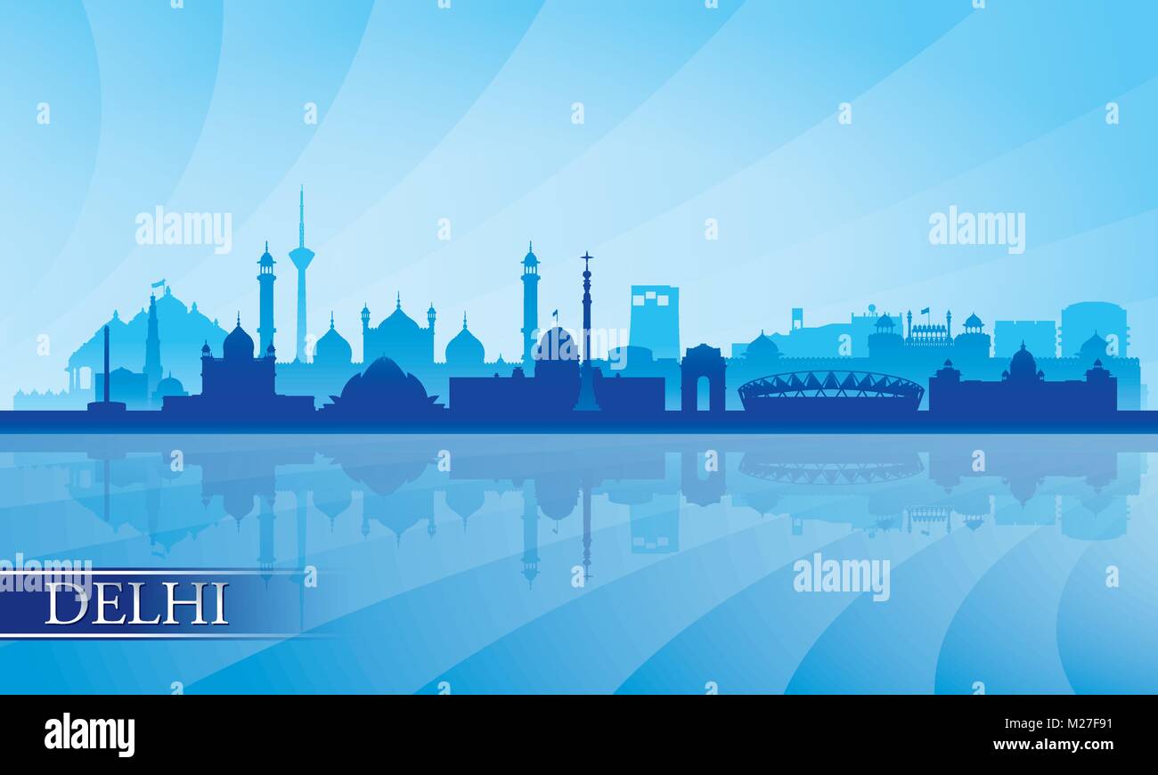 Delhi city skyline silhouette background, vector illustration Stock ...