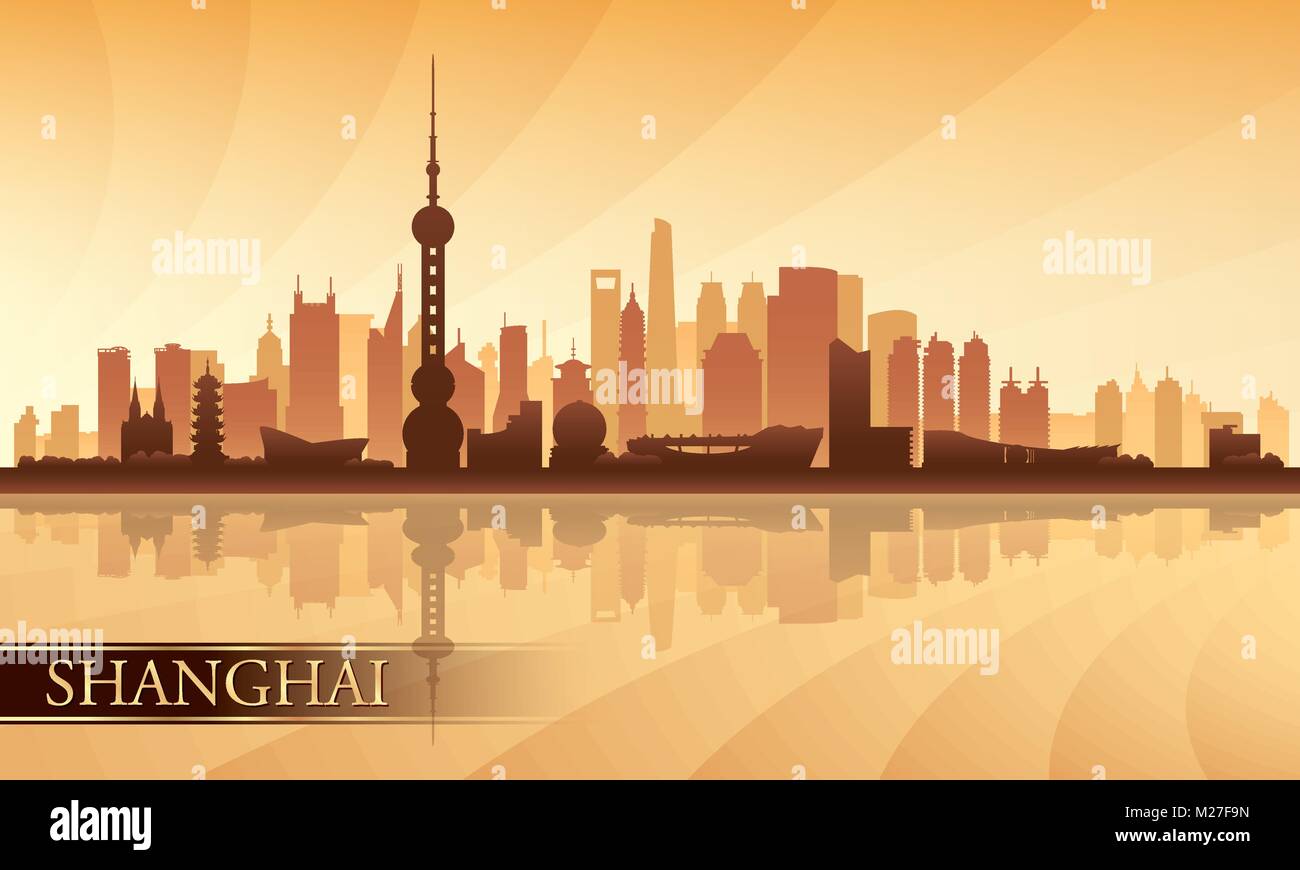 Shanghai city skyline silhouette background, vector illustration Stock ...