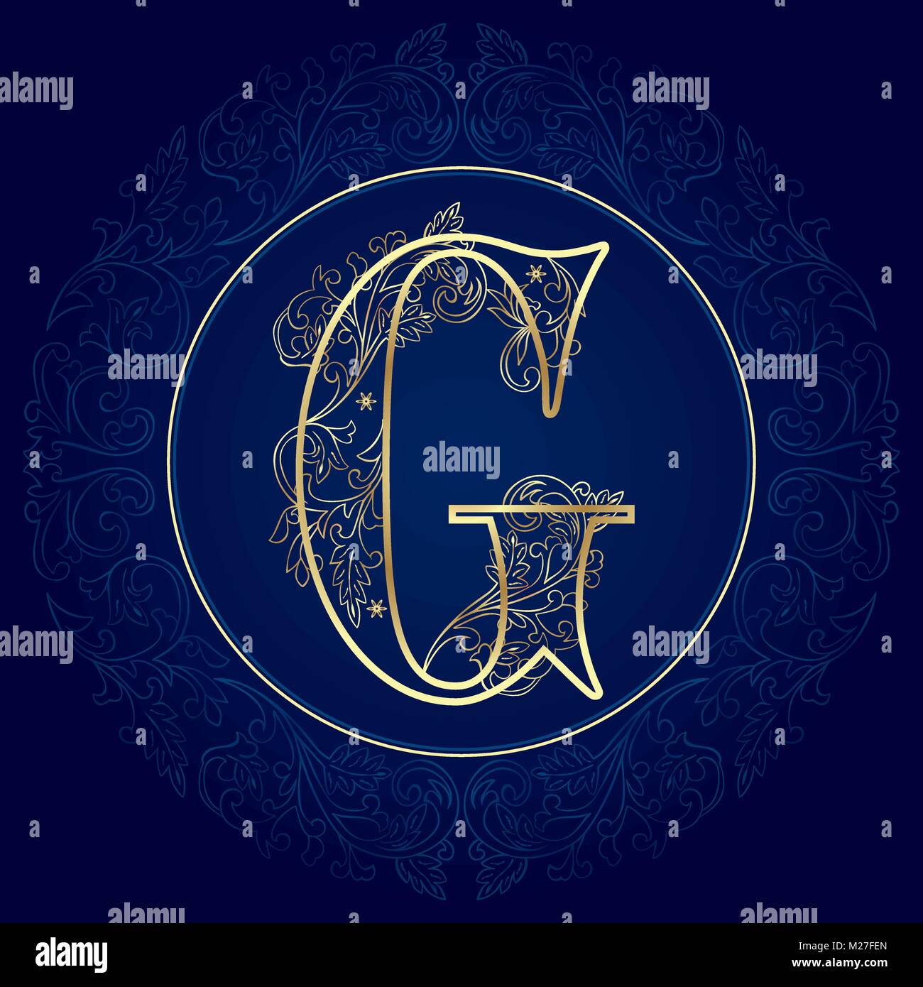 Vintage floral alphabet, letter G. Vector illustration Stock Vector ...
