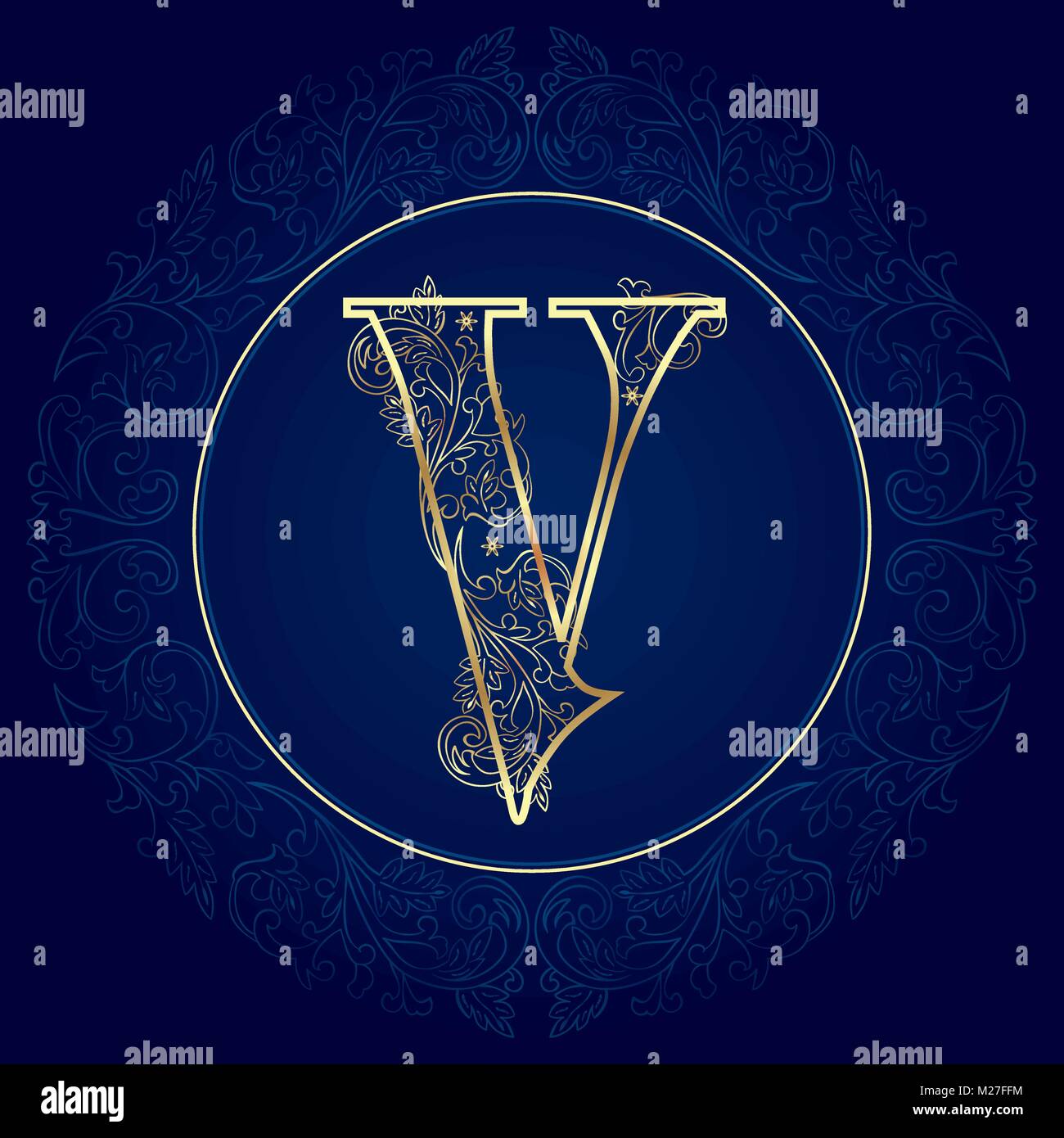 Vintage floral alphabet, letter V. Vector illustration Stock Vector ...