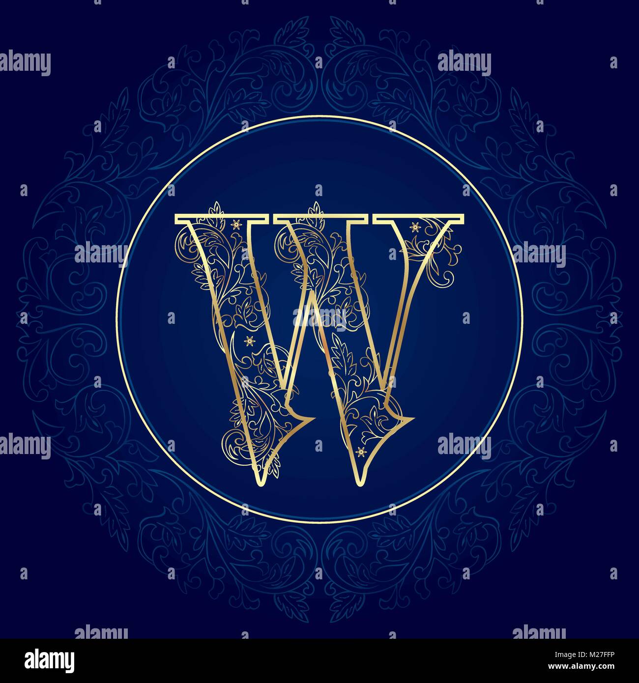 Vintage floral alphabet, letter W. Vector illustration Stock Vector ...