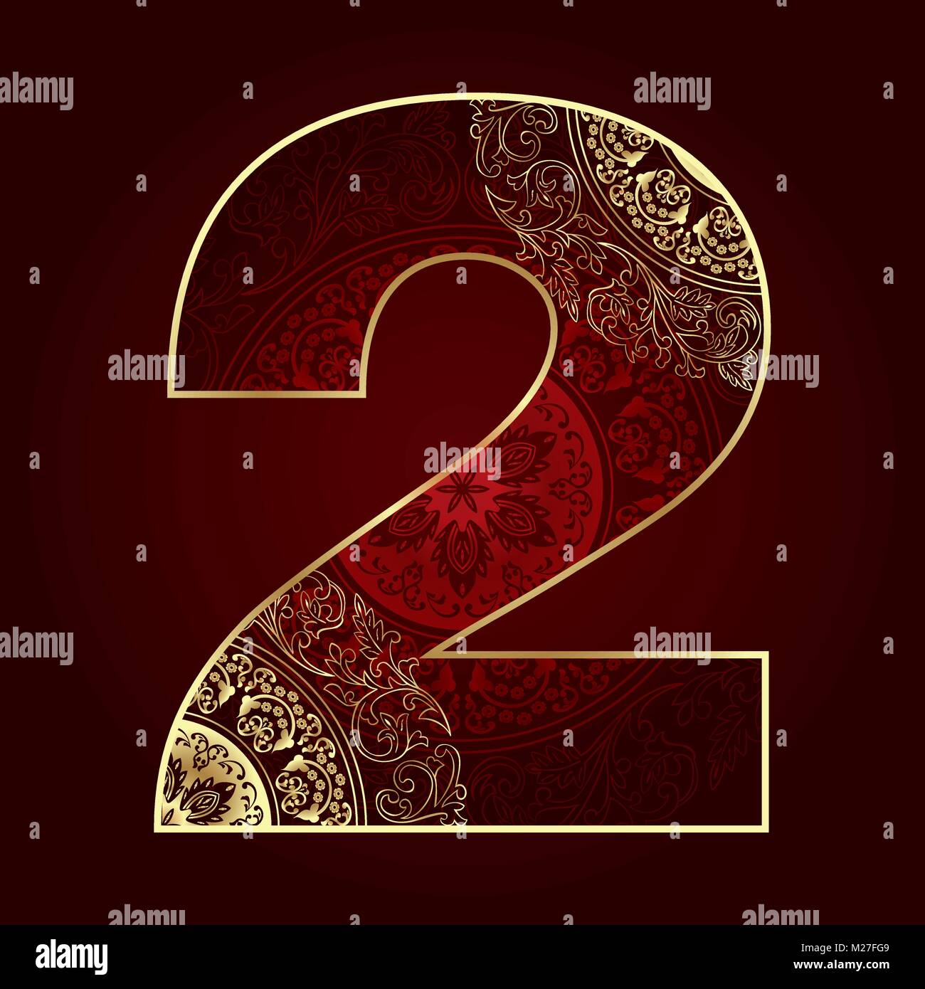 Vintage number 2 with floral swirls. Vector illustration Stock Vector ...
