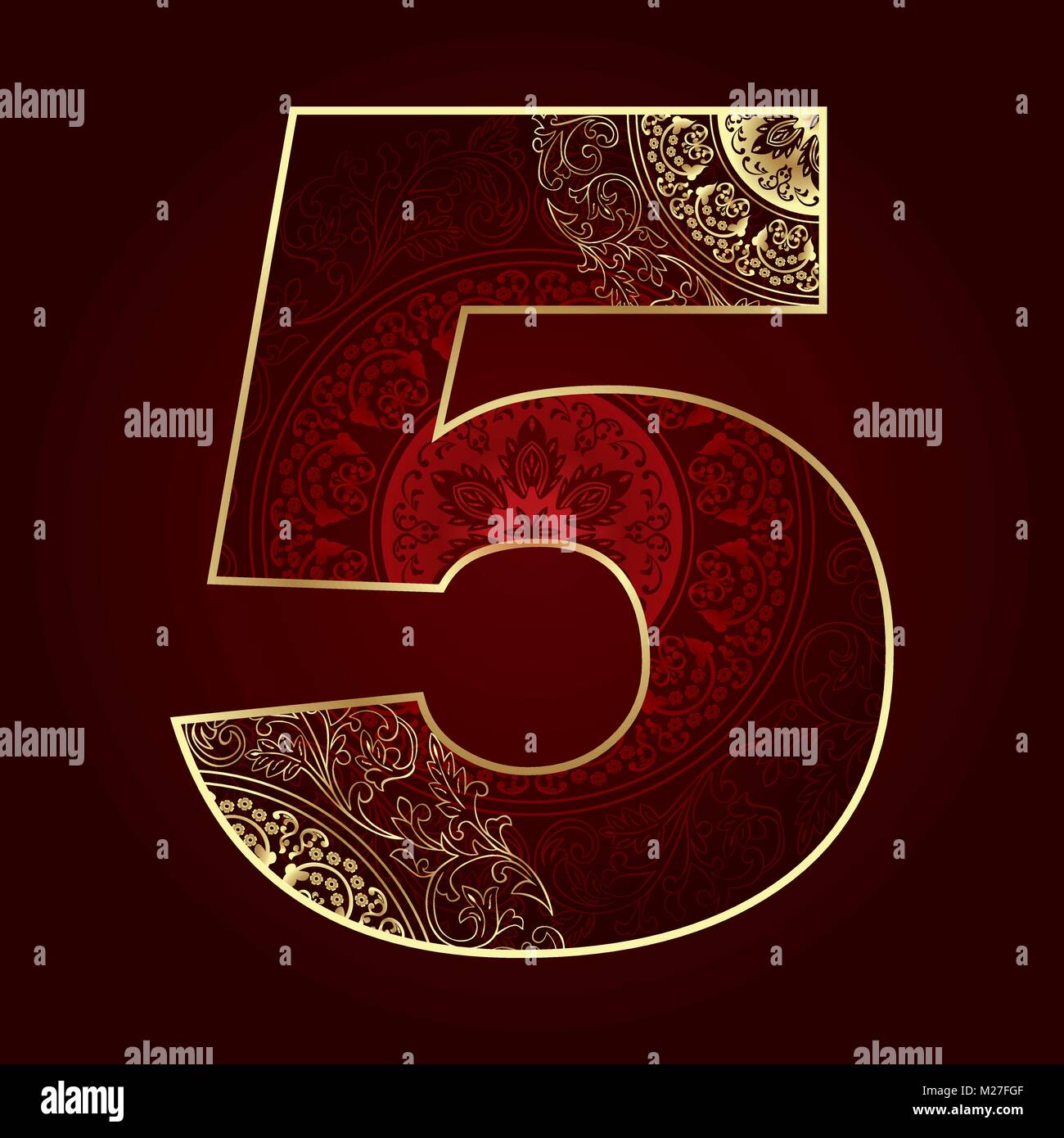 Vintage number 5 with floral swirls. Vector illustration Stock Vector ...