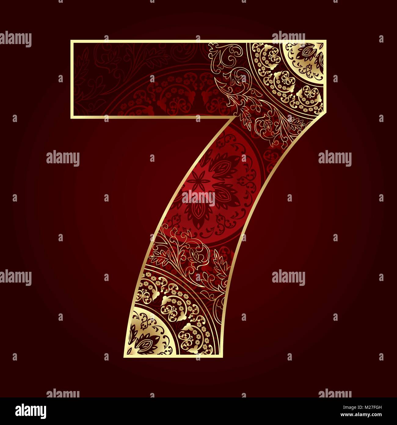 Vintage number 7 with floral swirls. Vector illustration Stock Vector ...