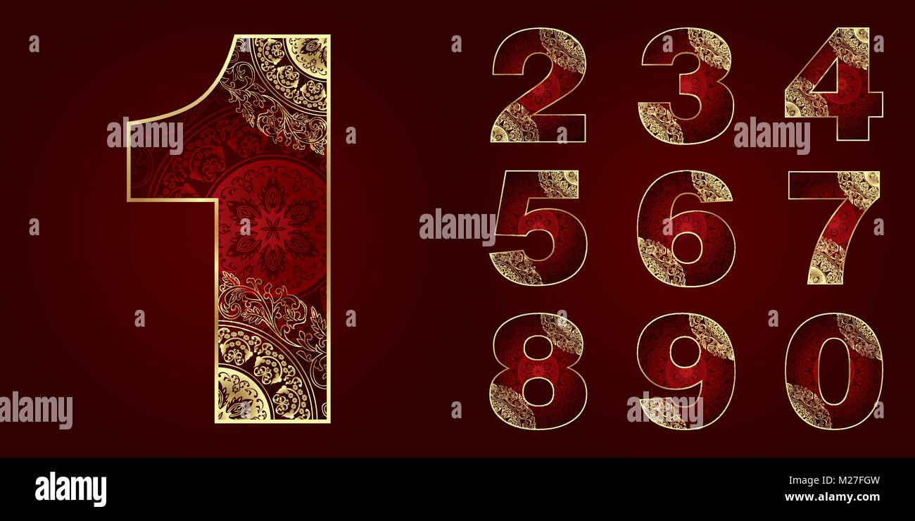Vintage Numbers Set with floral swirls. Vector illustration Stock ...