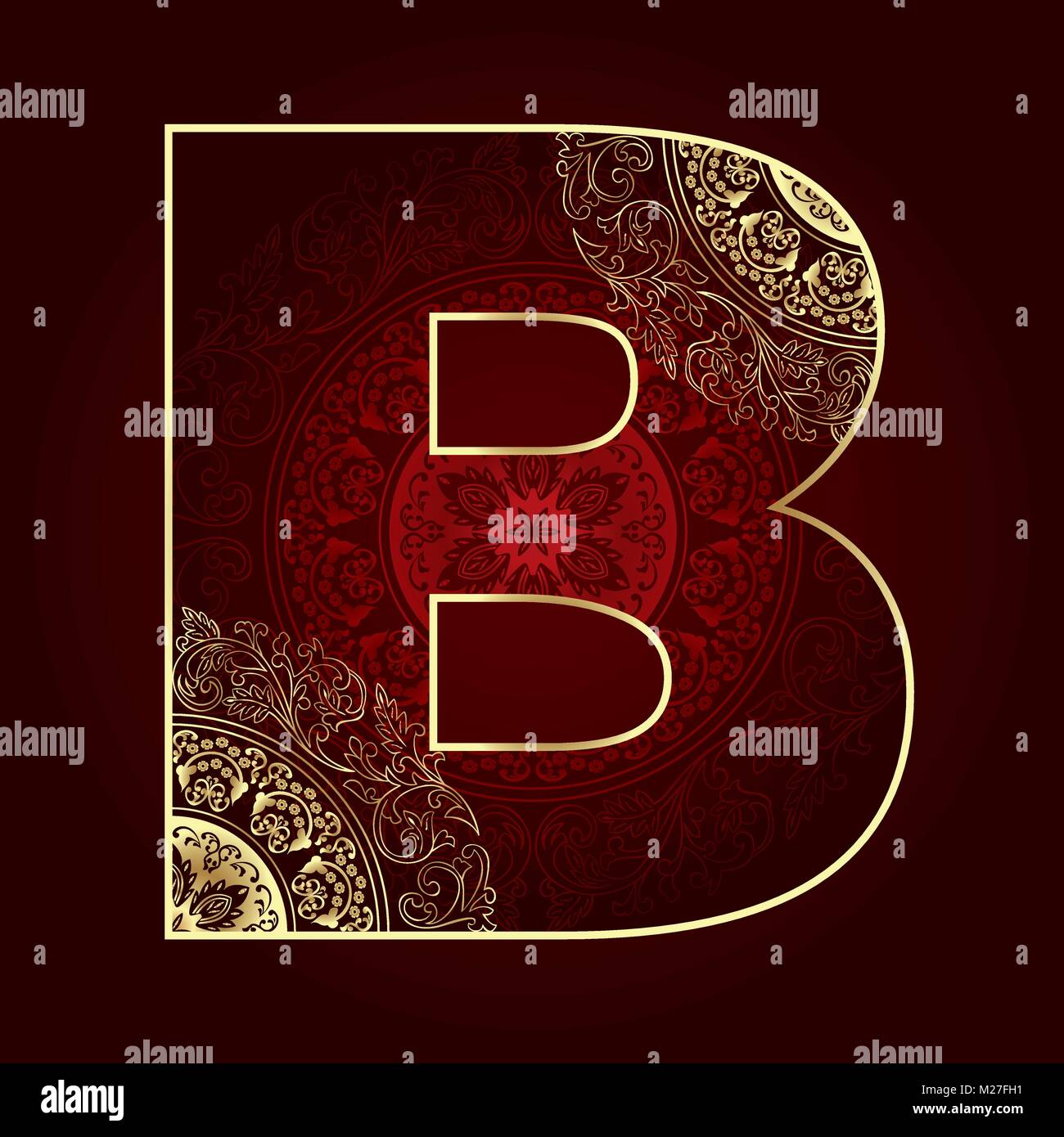 Vintage alphabet with floral swirls, letter B. Vector illustration ...