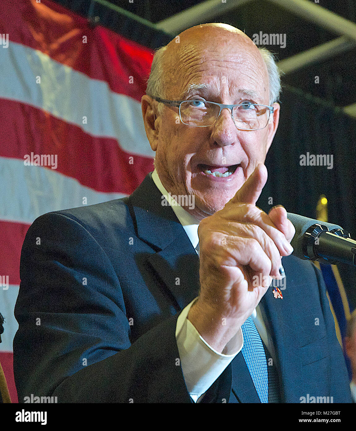 Topeka, Kansas 11-4-2014 Senator Pat Roberts addresses the crowd of ...