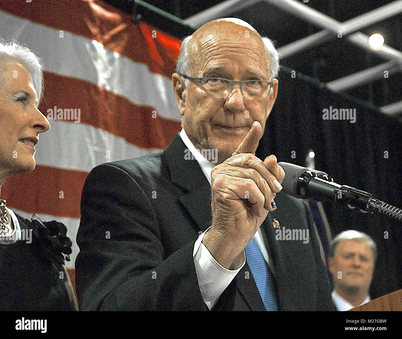 Topeka, Kansas 11-4-2014 Senator Pat Roberts addresses the crowd of ...